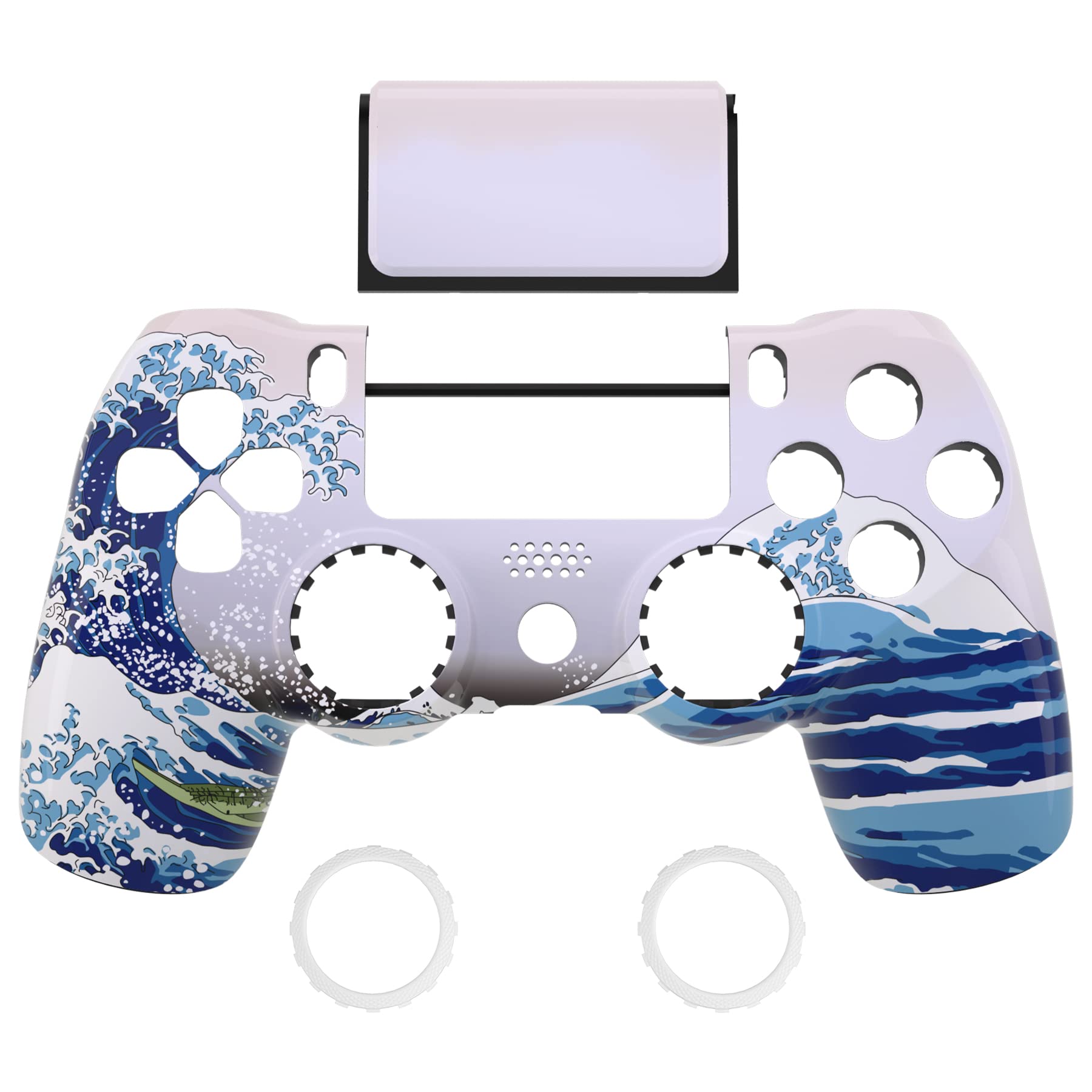 eXtremeRate The Great Wave Ghost Replacement Faceplate Touchpad Cover, Redesigned Housing Shell Case Touch Pad Compatible with PS4 Slim Pro Controller JDM-040/050/055 - Controller NOT Included