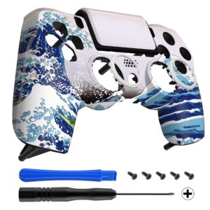 eXtremeRate The Great Wave Ghost Replacement Faceplate Touchpad Cover, Redesigned Housing Shell Case Touch Pad Compatible with PS4 Slim Pro Controller JDM-040/050/055 - Controller NOT Included