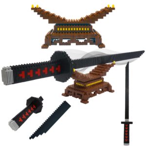 demon slayer sword building kit, 19in cosplay anime tanjiro samurai swords building blocks with sword stand, demon slayer katana swords model building toy gift for kids, adults