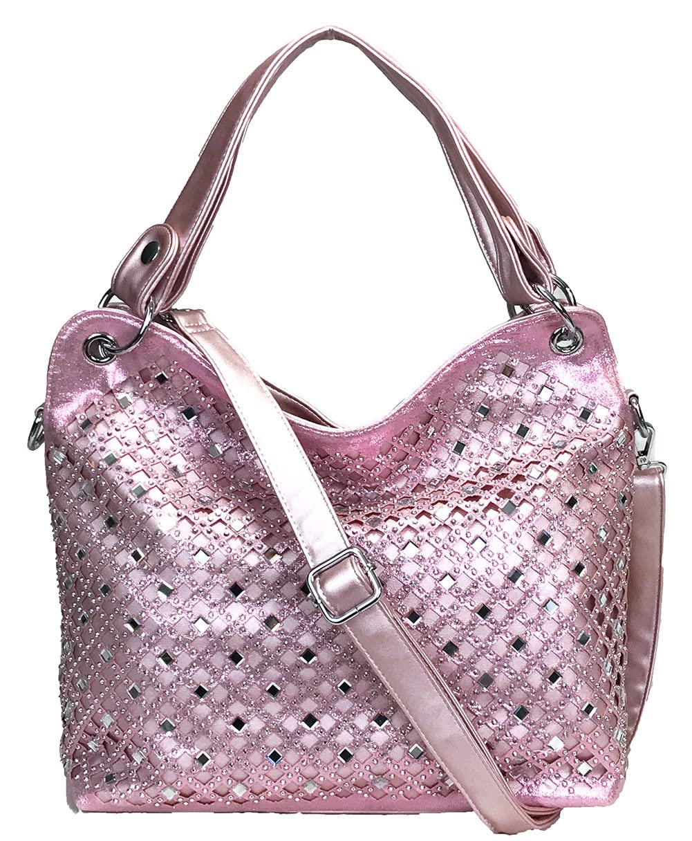 Zzfab Mirror Double Handles Bling Purse Light Pink