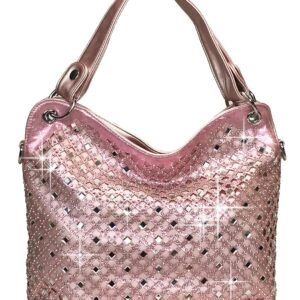 Zzfab Mirror Double Handles Bling Purse Light Pink