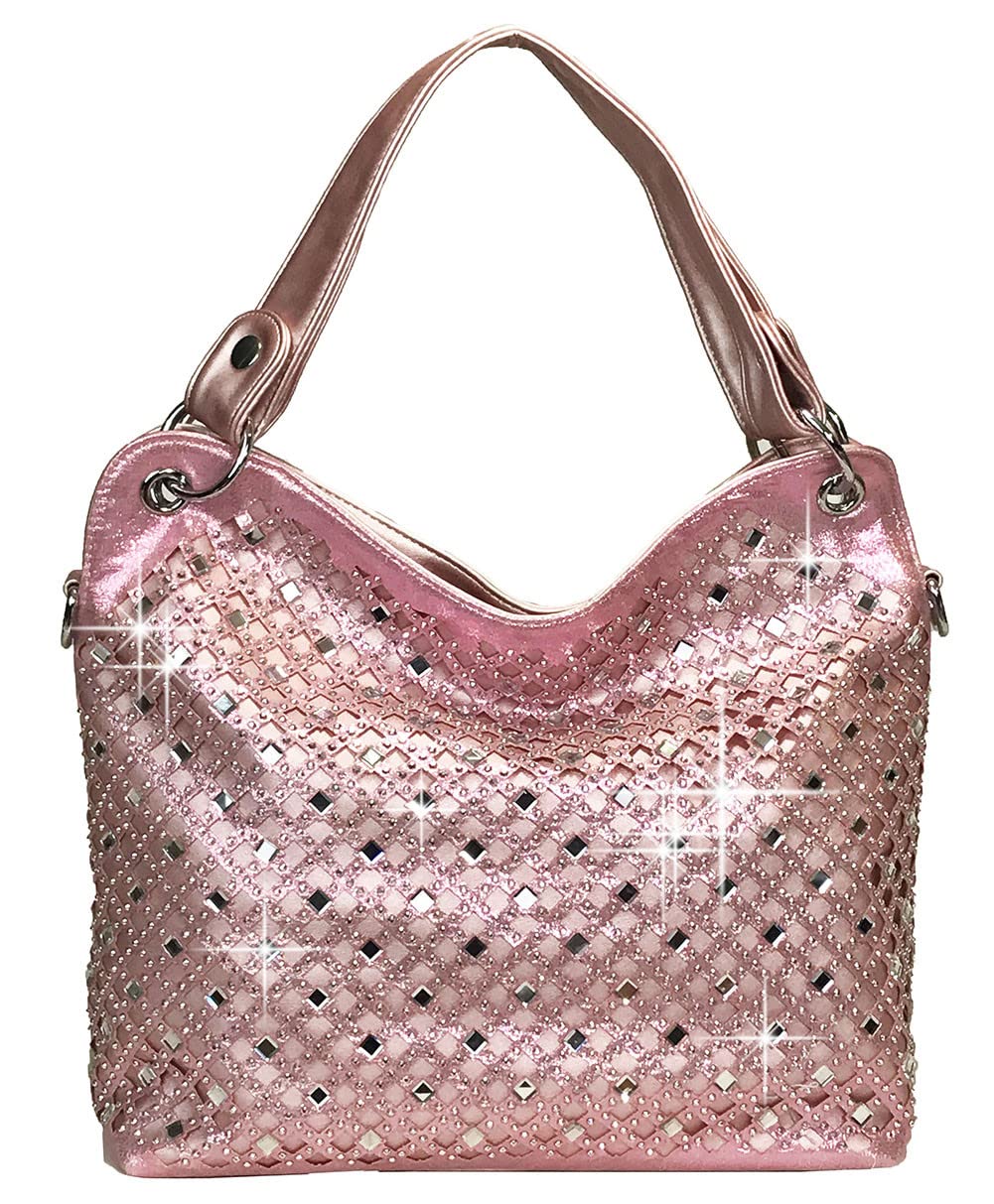 Zzfab Mirror Double Handles Bling Purse Light Pink