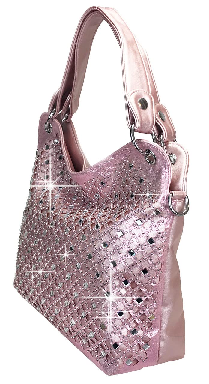 Zzfab Mirror Double Handles Bling Purse Light Pink