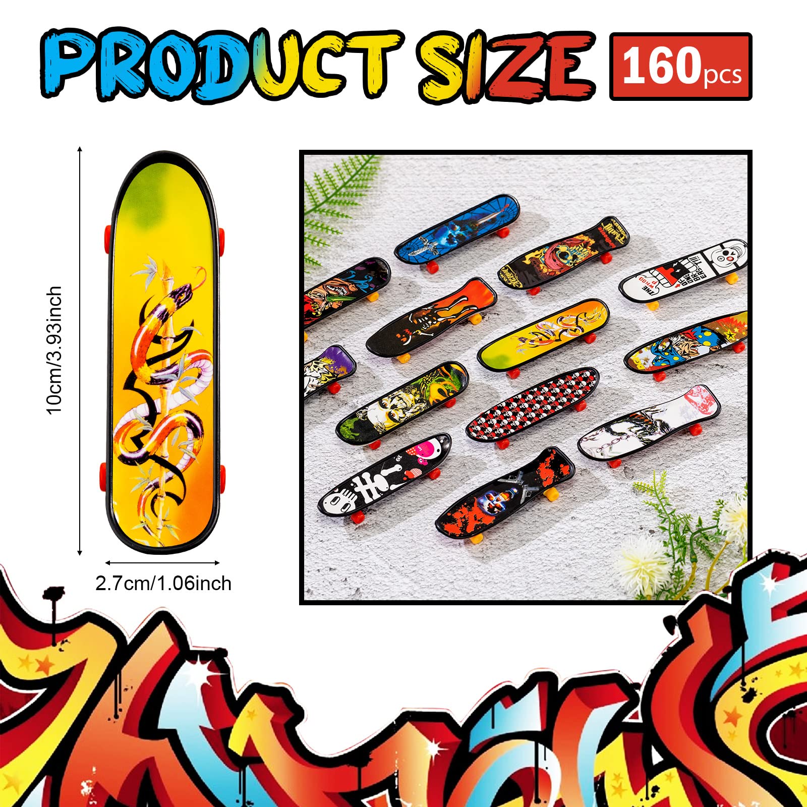 160 Pieces Fingerboard Finger Mini Skateboard Party Favors Toy Finger Boards Set with Double Sided Pattern Finger Toys Birthday Gift for Teens and Adults, Random Pattern