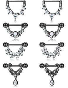 joerica 4 pairs 14g nipple rings for women 316l stainless steel heart teardrop moon star opal leaf cz barbell nipple rings set cute nipplerings piercing jewelry