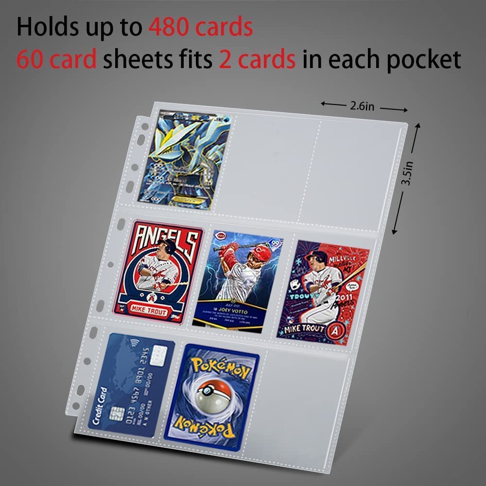 540 Pockets Baseball Card Sleeves, FOME Double Side 9-Pocket Trading Card Sleeve Page Protector 3 Holes Game Card Sleeves Fit 3 Ring Binder for Trading Baseball Game Business Cards 30 Pages