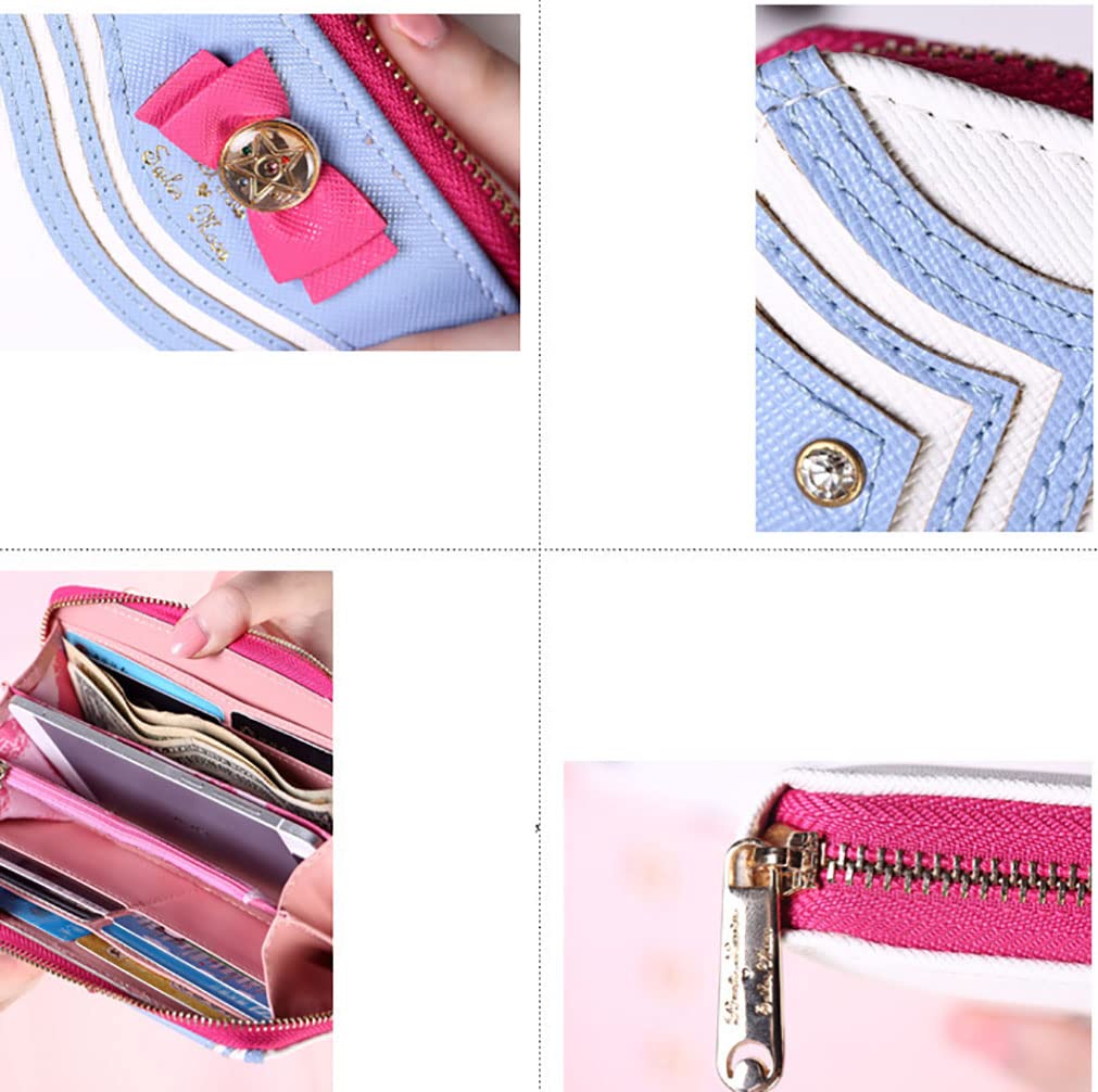 YaJaMa Sailor Moon Kawaii Women Wallet PU Leather Long Credit Card Case Holder Cellphone Pouch Girls Zipper Coins Purse (Pink)