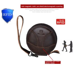 Genuine Leather Patchwork Retro Round Coin Purse Change Pouch Small Slim Clutch Wristlet RFID Blocking Wallet (Blue)