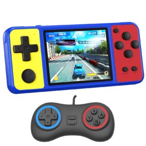 great boy handheld game console for kids preloaded 270 classic retro games with 3.0'' color display and gamepad rechargeable arcade gaming player (blue yellow red)