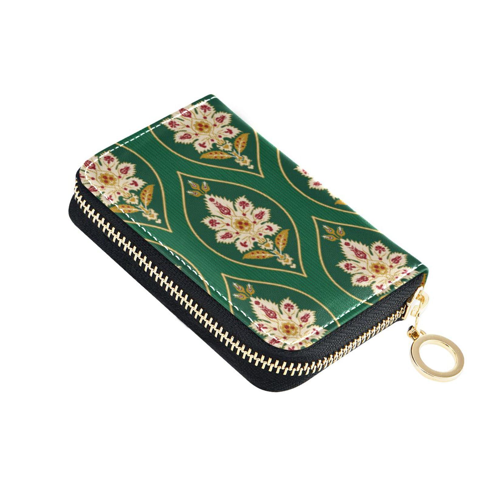 linqin Various Whimsical Flowers Teens' Small Secure Leather Zipper Pocket Wallet with RFID Blocking for Business