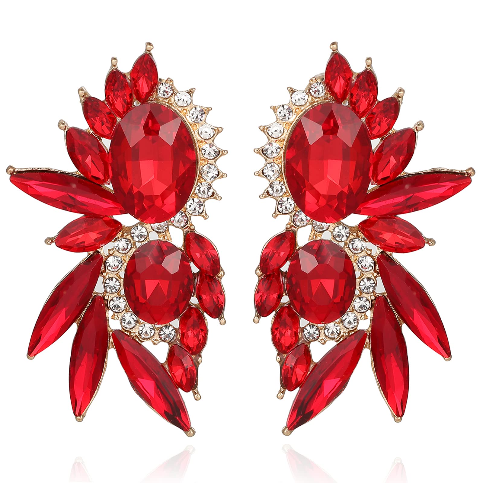 Canboer Vintage Red Rhinestone Statement Earrings Retro Fancy Crystal Cluster Drop Dangle Earrings for Women Prom