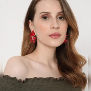 Canboer Vintage Red Rhinestone Statement Earrings Retro Fancy Crystal Cluster Drop Dangle Earrings for Women Prom