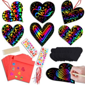 natonhi 36 pack valentines day gifts card for kids,heart rainbow scratch art paper valentine crafts for kids party favors classroom exchange prizes