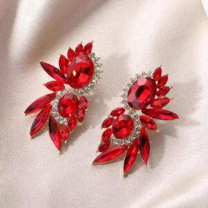 Canboer Vintage Red Rhinestone Statement Earrings Retro Fancy Crystal Cluster Drop Dangle Earrings for Women Prom