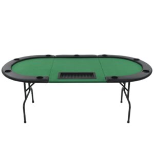 KTHLBRH 9-Player Folding Poker Table 3 Fold Oval with Chip Cup Holder Card Game Table Steel Base Casino Green