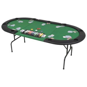 kthlbrh 9-player folding poker table 3 fold oval with chip cup holder card game table steel base casino green