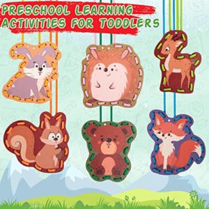 Zeoddler Wooden Animals Lacing Card for Kids 3-5, Sewing Cards for Toddlers, Art and Craft for Kids, Fine Motor Skill Toys, 6 Wooden Panels and 6 Matching Laces, Gift for Boys, Girls