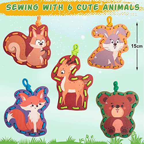 Zeoddler Wooden Animals Lacing Card for Kids 3-5, Sewing Cards for Toddlers, Art and Craft for Kids, Fine Motor Skill Toys, 6 Wooden Panels and 6 Matching Laces, Gift for Boys, Girls