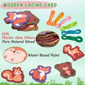 Zeoddler Wooden Animals Lacing Card for Kids 3-5, Sewing Cards for Toddlers, Art and Craft for Kids, Fine Motor Skill Toys, 6 Wooden Panels and 6 Matching Laces, Gift for Boys, Girls