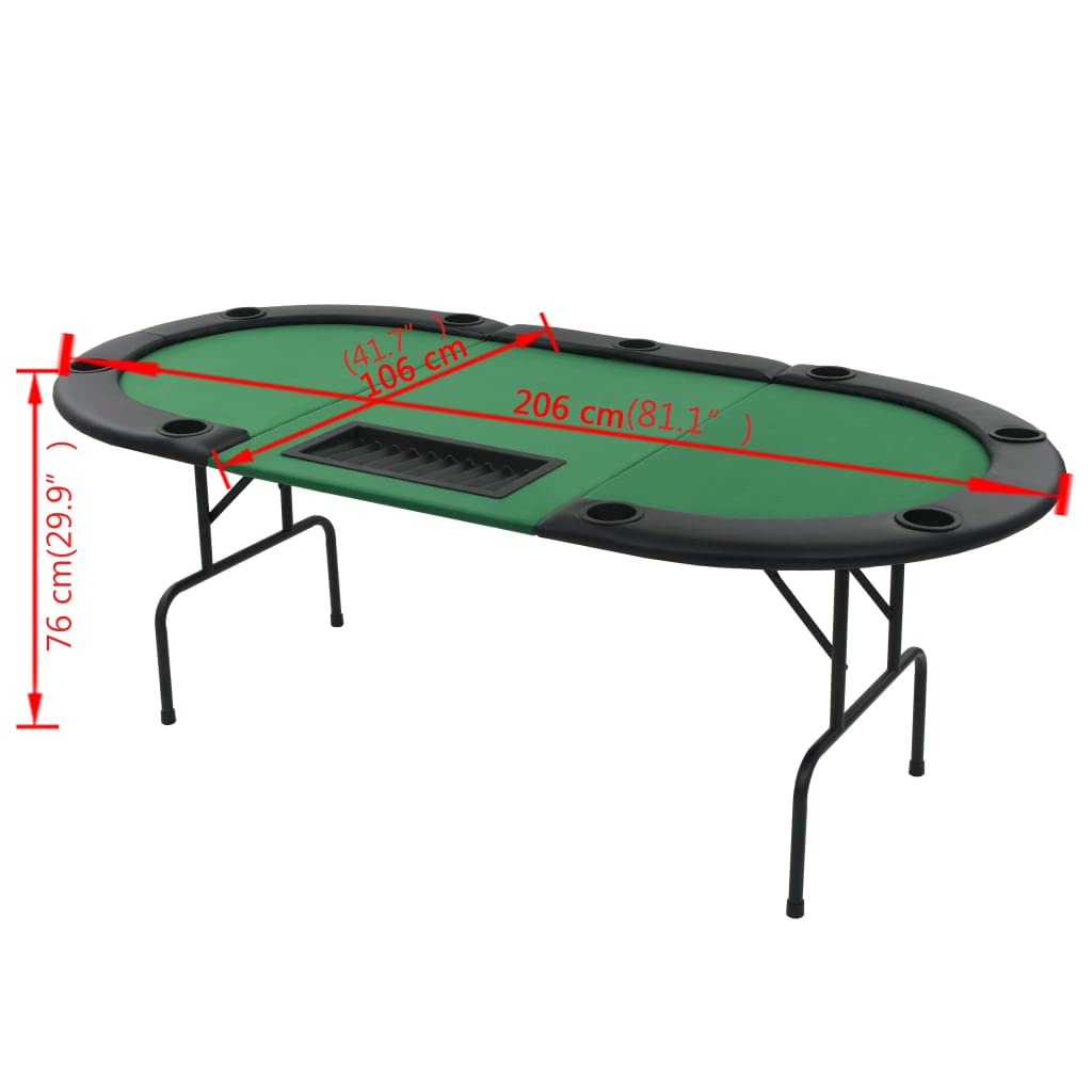 KTHLBRH 9-Player Folding Poker Table 3 Fold Oval with Chip Cup Holder Card Game Table Steel Base Casino Green