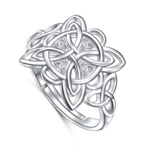 flyow 925 sterling silver good luck irish jewelry celtic quaternary wiccan witches knot ring for women, size 9