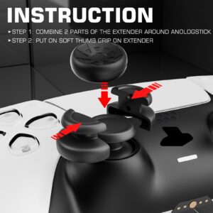 PlayRealm NO FALLING OFF Thumbstick Extender & Silicone Grip Cover 2 Sets for PS5 & PS4 Controller (Turbo Black)