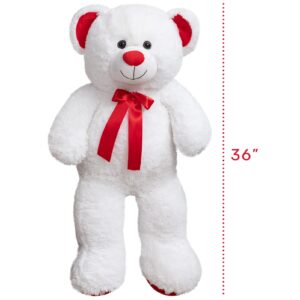 WENMOTDY Huge Teddy Bear Stuffed Animal Giant Teddy Bear Plush with Red Ribbon Bow Valentine's Day Plush Toy Gift for Girlfriend and Kids 36 inch White