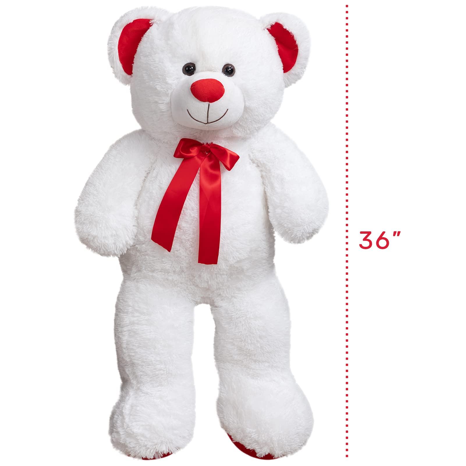 WENMOTDY Huge Teddy Bear Stuffed Animal Giant Teddy Bear Plush with Red Ribbon Bow Valentine's Day Plush Toy Gift for Girlfriend and Kids 36 inch White