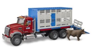 bruder 02830 mack granite cattle transportation truck with 1 cattle