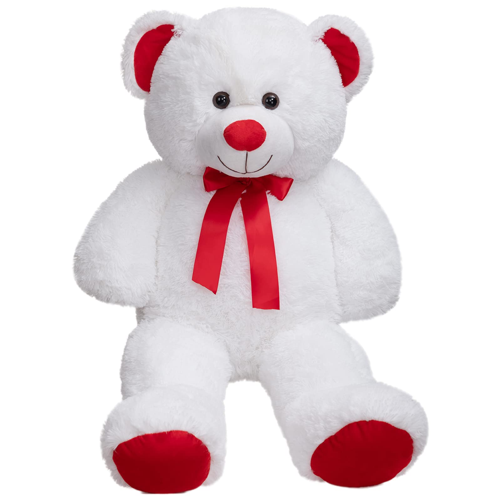 WENMOTDY Huge Teddy Bear Stuffed Animal Giant Teddy Bear Plush with Red Ribbon Bow Valentine's Day Plush Toy Gift for Girlfriend and Kids 36 inch White