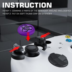 PlayRealm NO Falling Off Thumbstick Extender & Silicone Grip Cover 2 Sets for Xbox Series X/S & Xbox One S/X Controller(BH Purple)