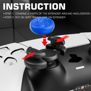 PlayRealm NO Falling Off Thumbstick Extender & Silicone Grip Cover 2 Sets for PS5 & PS4 Controller (Whirlpool Blue)