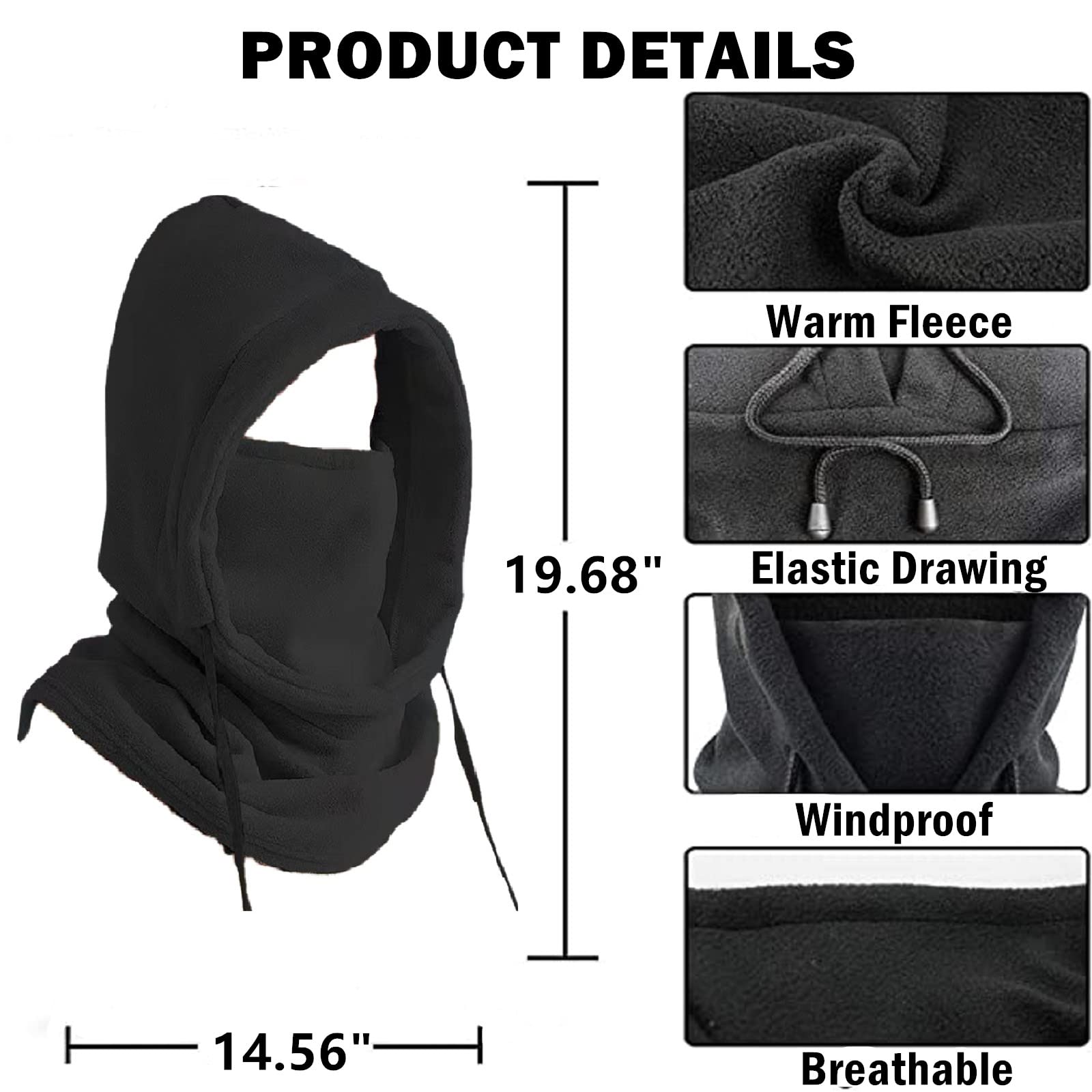 Balaclava Windproof Winter Face Mask Warm Fleece Ski Mask for Men and Women Cold Weather Motorcycle Bike Cycling Neck Warmer Black