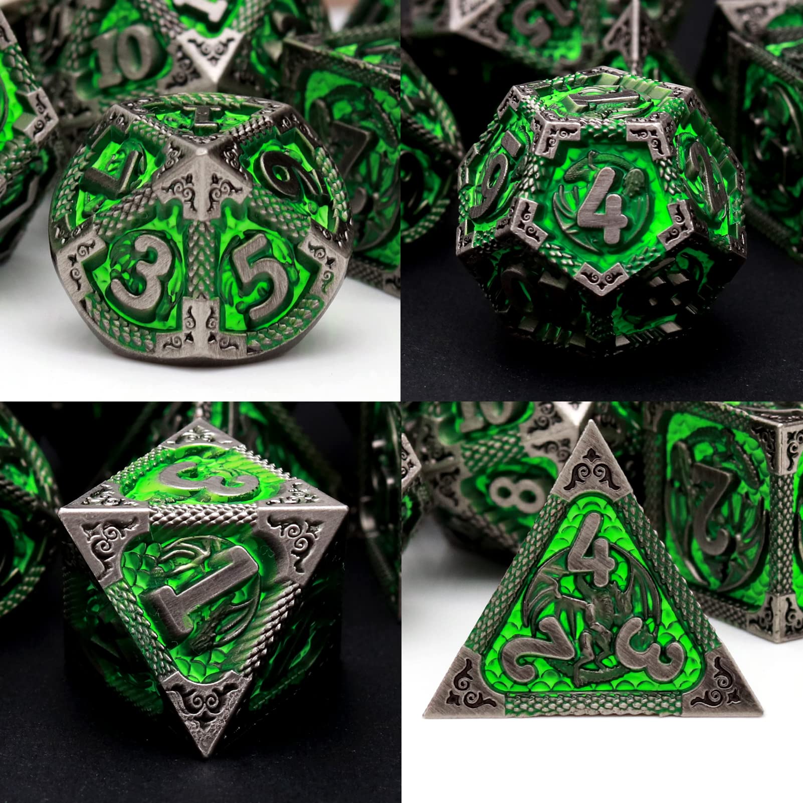 PJOY DND Dice Set Antique Iron Green Metal DND Polyhedral Dice with Dice Case D&D Dice for Dungeons and Dragons TTRPG Gifts