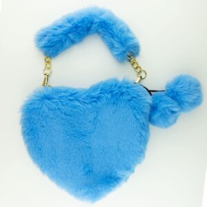 Rejolly Furry Purse for Girls Heart Shaped Fluffy Faux Fur Handbag for Women Soft Small Shoulder Bag Clutch Purse (Blue)