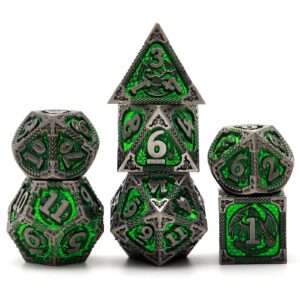 pjoy dnd dice set antique iron green metal dnd polyhedral dice with dice case d&d dice for dungeons and dragons ttrpg gifts