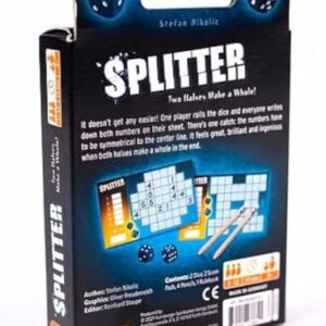 Splitter Dice Game - A Symmetrical Challenge of Numbers and Strategy, Roll-and-Write Puzzle Game, Family Game for Kids and Adults, Ages 8+, 1-12 Players, 15 Minute Playtime, Made by Pandasaurus Games