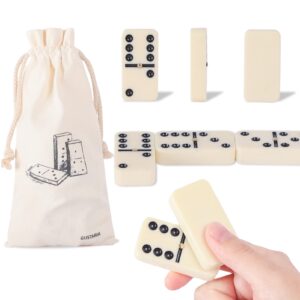 gustaria dominoes set for adults, dominos set with 28 ivory tiles, double six dominos game set for classic board game, with white canvas bag (2 to 4 players)