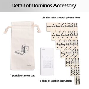 GUSTARIA Dominoes Set for Adults, Dominos Set with 28 Ivory Tiles, Double Six Dominos Game Set for Classic Board Game, with White Canvas Bag (2 to 4 Players)