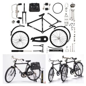 2025 new 51 pcs diy retro bicycle model ornament for kids, creative 1:10 simulation mini bicycle model scale kit with inflator and briefcase, finger bike models toys for desktop decoration ornament