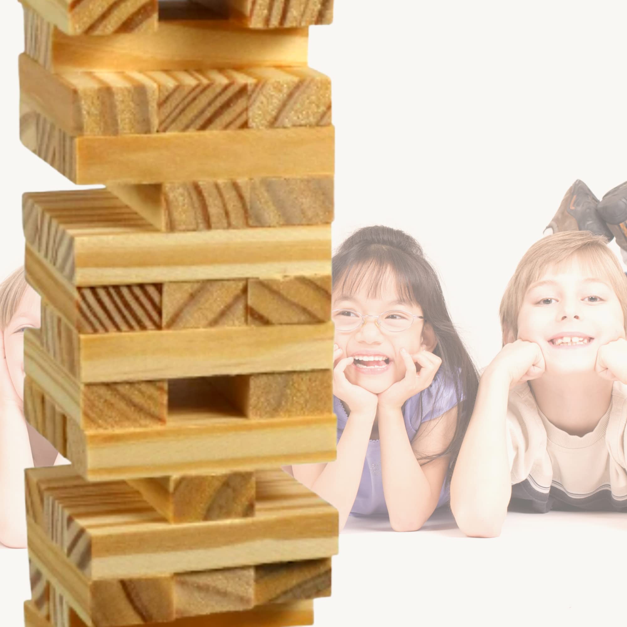 KS Tumbling Tower Game 72 Pieces Challenging Building Blocks Wood Stacking Balancing Backpacking Night Game for House Parties Holiday Travel Set - Pack of 1 with Custom KS Luggage Tag