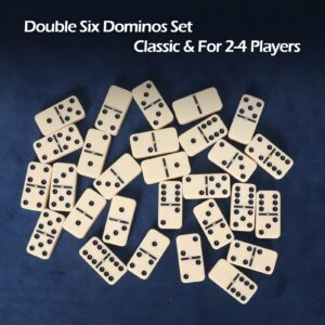 GUSTARIA Dominoes Set for Adults, Dominos Set with 28 Ivory Tiles, Double Six Dominos Game Set for Classic Board Game, with White Canvas Bag (2 to 4 Players)