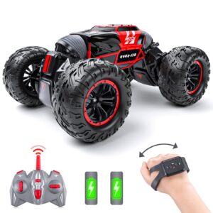 powerextra remote control car, gesture sensing rc car, 4wd transform off road crawler, all terrains toy stunt car with two batteries, 50+ mins play time for 6-12 year old boys & girls