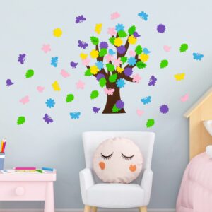 HubirdSall 76Pcs Spring Tree Craft Kit for Kids DIY Foam Springtime Bulletin Board Set with Flower Leaf Butterfly Bird Stickers Self Adhesive, Art Project Family Classroom Activity Home Decoration