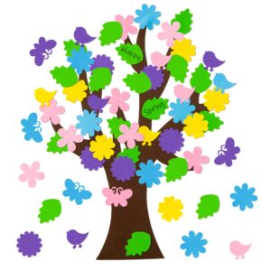 hubirdsall 76pcs spring tree craft kit for kids diy foam springtime bulletin board set with flower leaf butterfly bird stickers self adhesive, art project family classroom activity home decoration