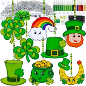 winlyn 24 sets st. patrick's day suncatchers ornaments diy window paint art suncatchers st. pat's craft kits lucky shamrock four-leaf clover rainbow sun catchers for kids party classroom activities