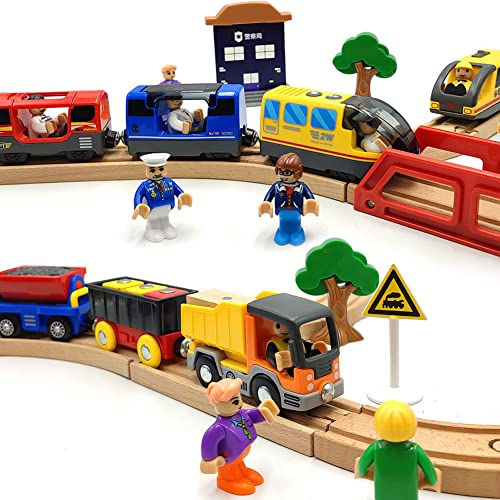 DSHMIXIA Toy People Figures for Kids Action Figures Playsets for Trains Cars Various Professions for Play House Wooden Train Track (14pcs Figures)