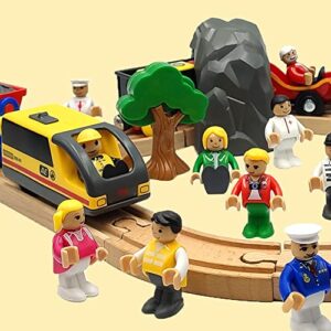 DSHMIXIA Toy People Figures for Kids Action Figures Playsets for Trains Cars Various Professions for Play House Wooden Train Track (14pcs Figures)