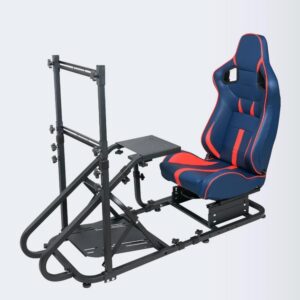 wtravel racing simulator cockpit with adjustable wheel stand and racing seat for all logitech g920|g25|g27|g29| thrustmaster | compatible with xbox one, ps4, pc platforms (blue+red)