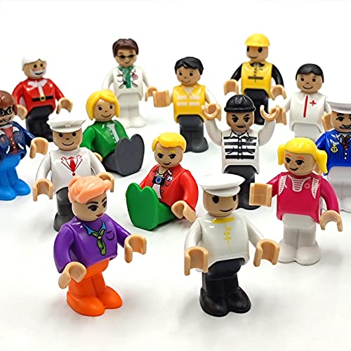 DSHMIXIA Toy People Figures for Kids Action Figures Playsets for Trains Cars Various Professions for Play House Wooden Train Track (14pcs Figures)